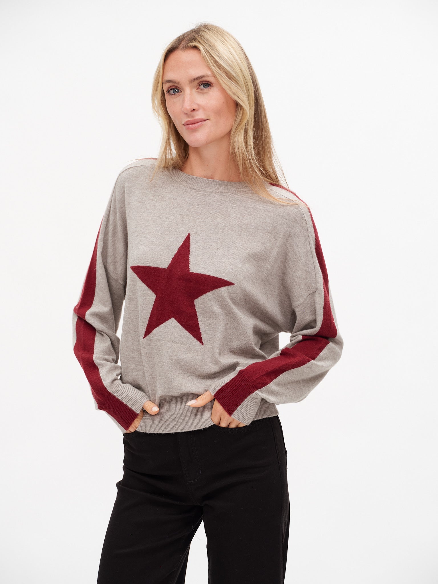 morgan sweater [hgrey/burgundy] – Six Fifty Clothing